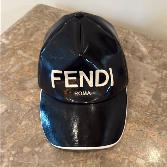 Fendi | Accessories | Fendi Black Glossy Baseball Cap With Logo | Poshmark